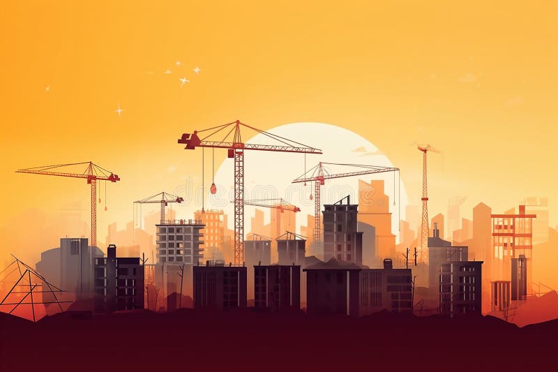 Construction Crane, Industrial, Graphic. AI Generative. Buildings Under ...