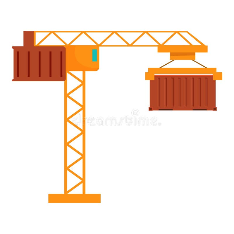 Construction Crane Lifting Container on White Background Stock ...