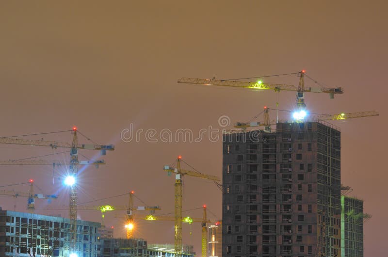 Construction Crane at Night. Stock Image - Image of build, industry ...