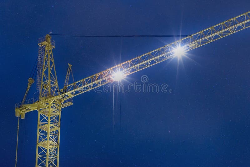 Construction Crane At Night Stock Photo - Image of dark, house: 138701564