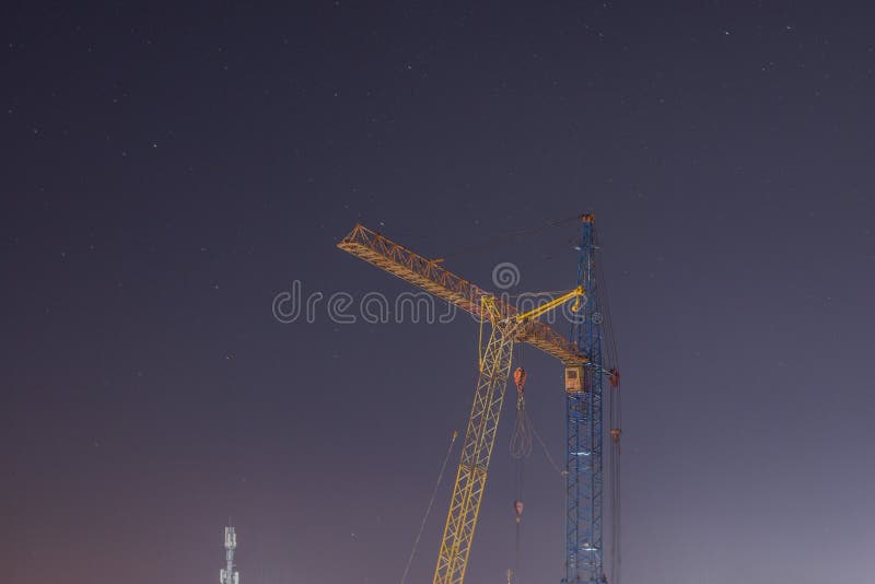 Construction Crane at Night Stock Image - Image of crane, skyscraper ...