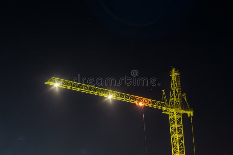 Construction Crane at Night, the Construction Stock Image - Image of ...