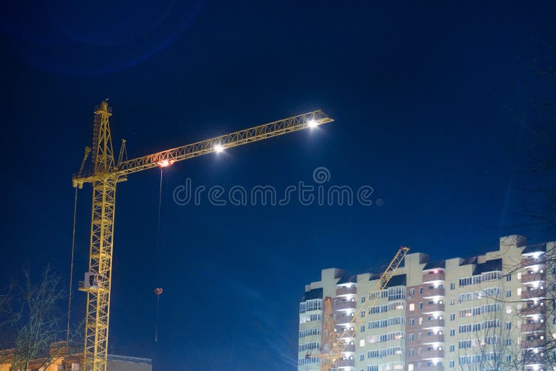 Construction Crane at Night, the Construction Stock Photo - Image of ...