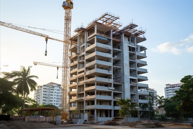 Elevated Crane Amidst Bustling Construction Site with High-rise ...