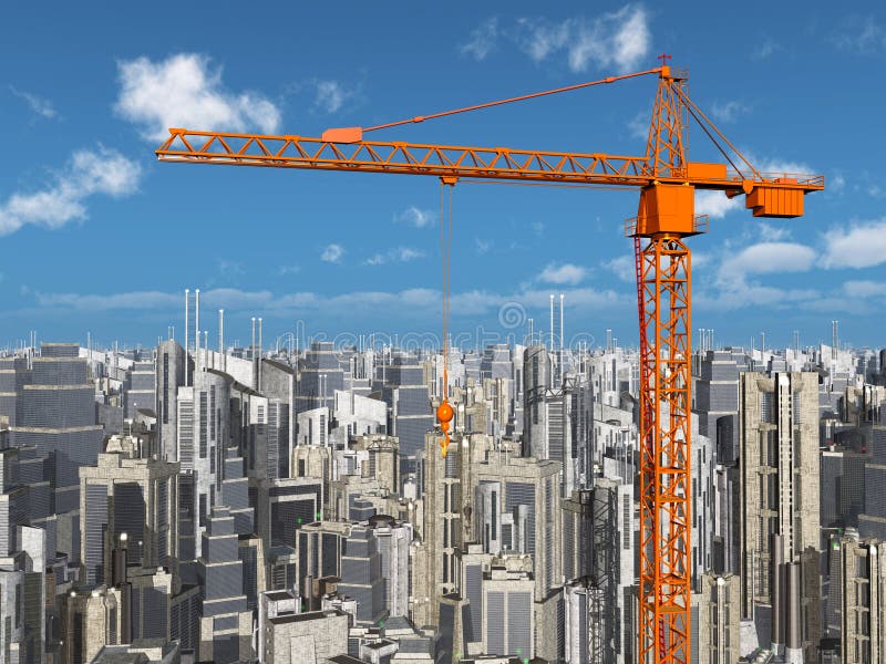 Construction Crane and Skyscrapers Stock Illustration - Illustration of ...