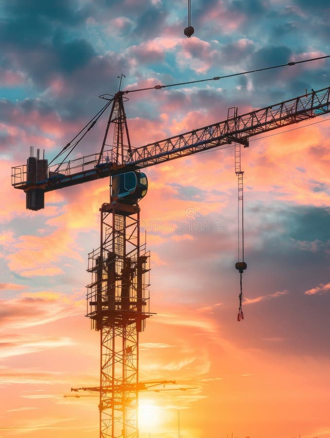 Construction Crane at Sunset Stock Photo - Image of clouds, outdoor ...