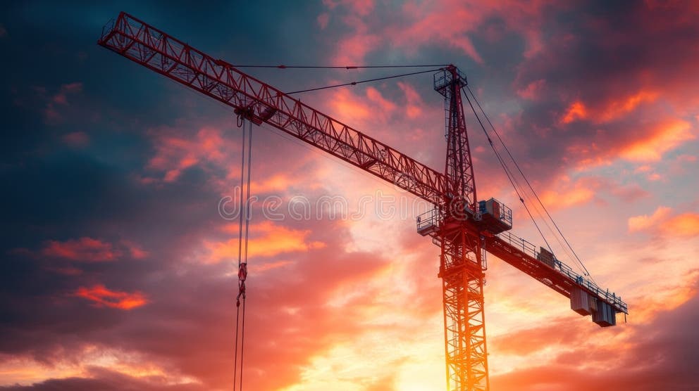Sunset Crane Silhouette stock illustration. Illustration of site ...