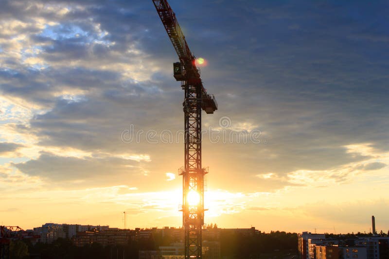 Construction Crane with Sunset Editorial Photo - Image of building ...