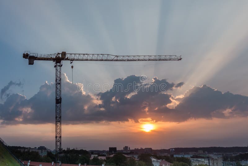 Construction Crane during the Sunset Stock Image - Image of site, steel ...