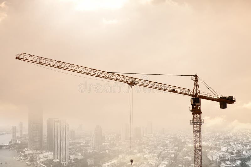 The Construction Crane on Sunset Stock Image - Image of dusk, high ...