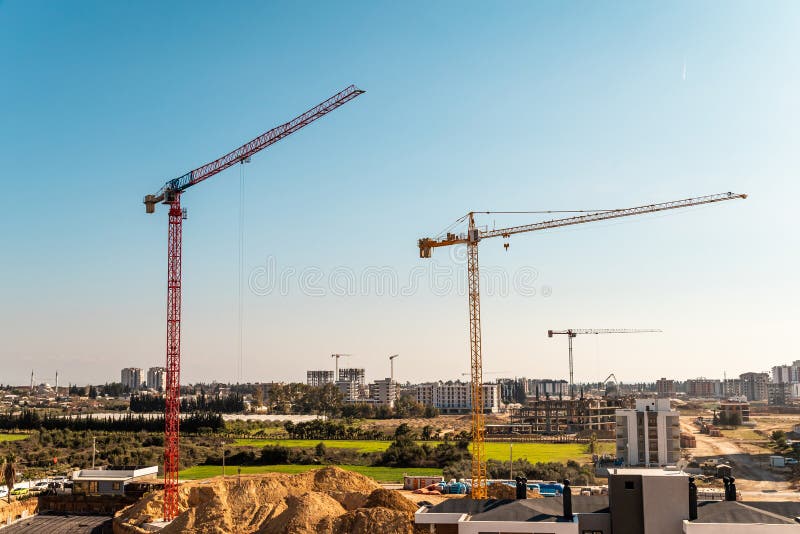 Construction Crane Working on Large Construction Site Stock Photo ...