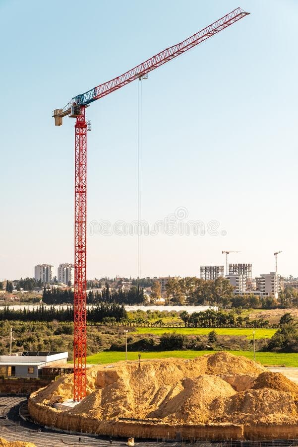 Construction Crane Working on Large Construction Site Stock Image ...