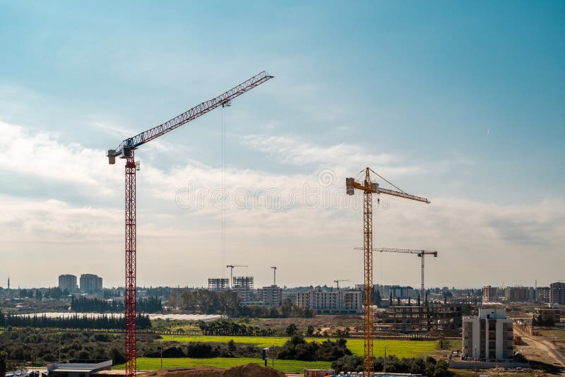 Construction Crane Working on Large Construction Site Stock Photo ...