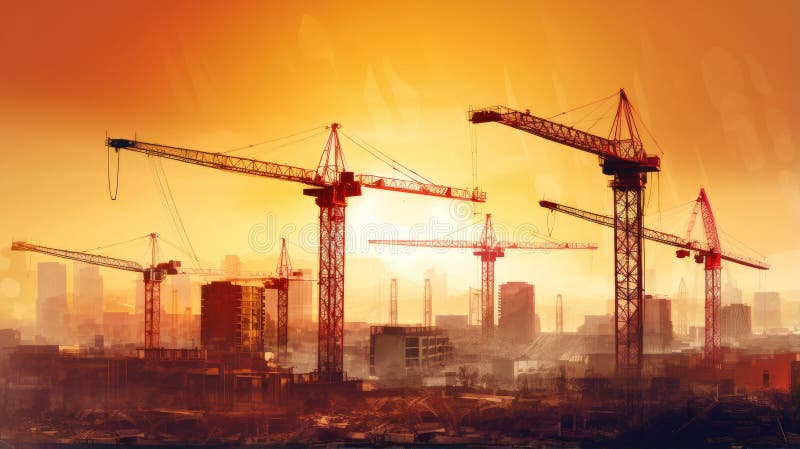 Construction Cranes Against a Backdrop of Progress, Representing the ...