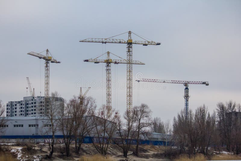 Construction Cranes Building a New House Editorial Image - Image of ...