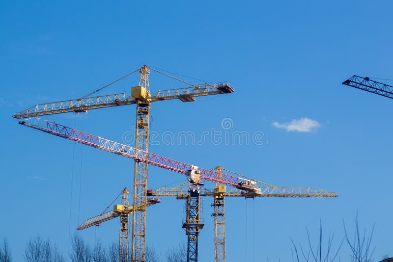 Construction Cranes Building a New House Stock Photo - Image of create ...