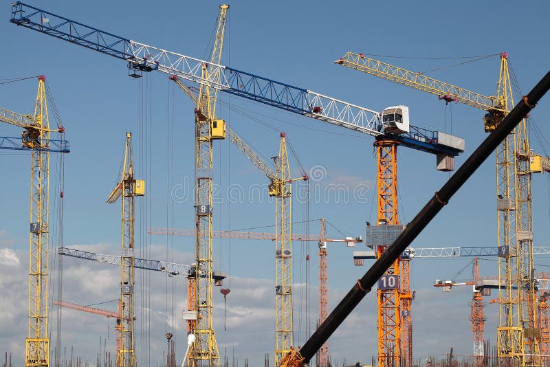 Construction Cranes at Building Site Stock Photo - Image of apartment ...