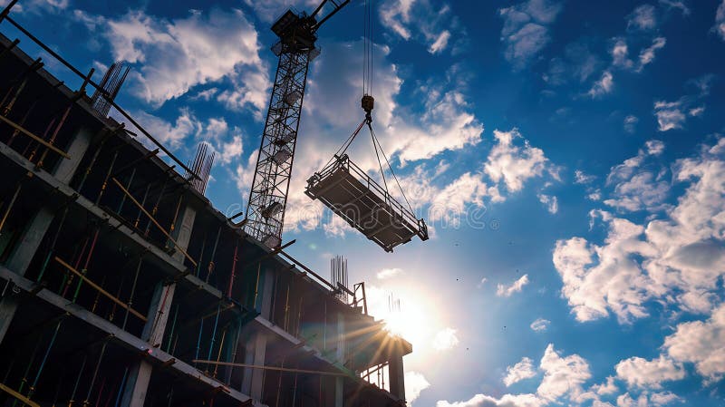 Construction Cranes Lifting Heavy Load on Construction Site Stock Image ...