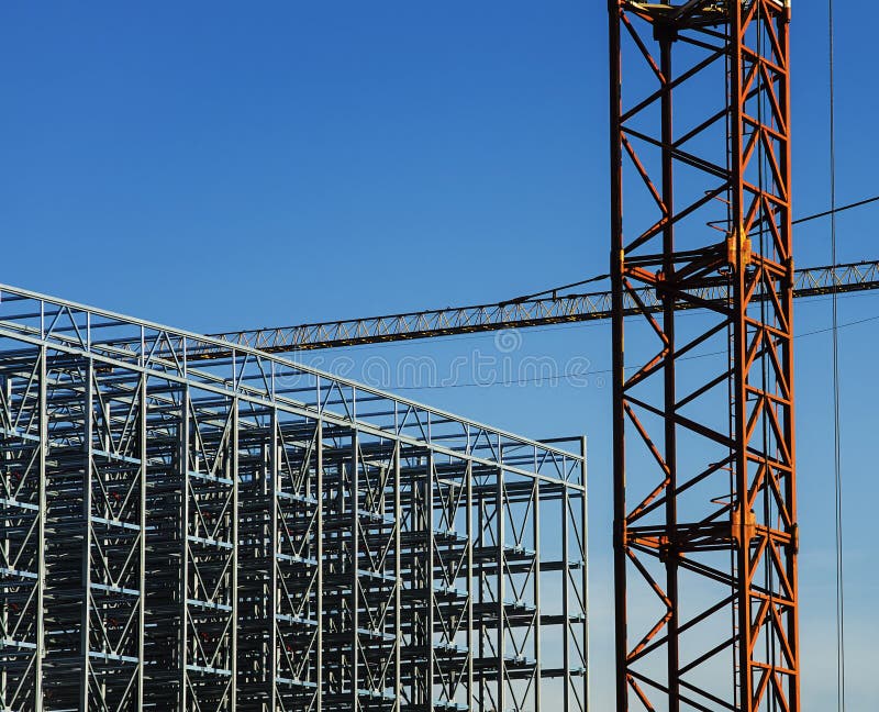Construction Cranes with a Metal Structure Frame Stock Image - Image of ...