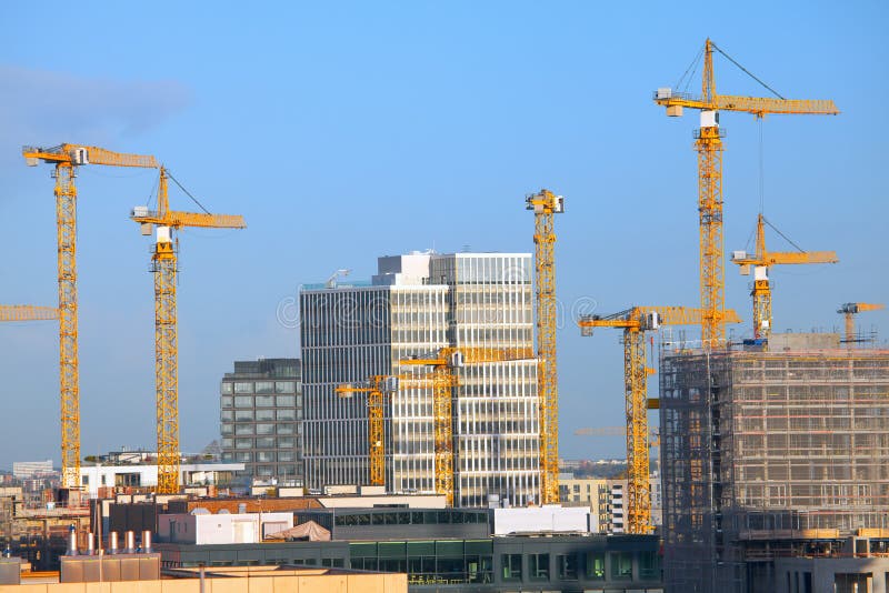 Construction with Cranes of Modern City Stock Photo - Image of modern ...