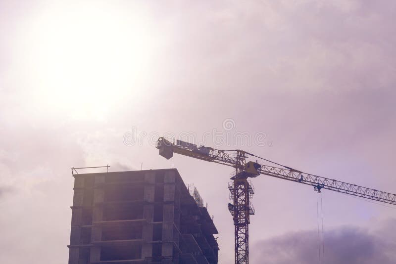 Construction Cranes at Sunset Stock Photo - Image of housing, crane ...
