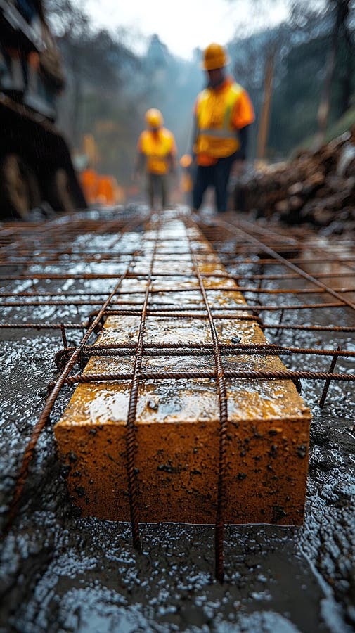 Construction Crew Laying Reinforcement Mesh on a Road Surface during ...