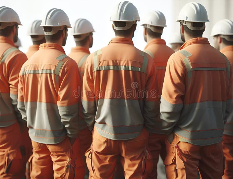Construction Crew Members, Uniformly Dressed and Equipped with Hardhats ...