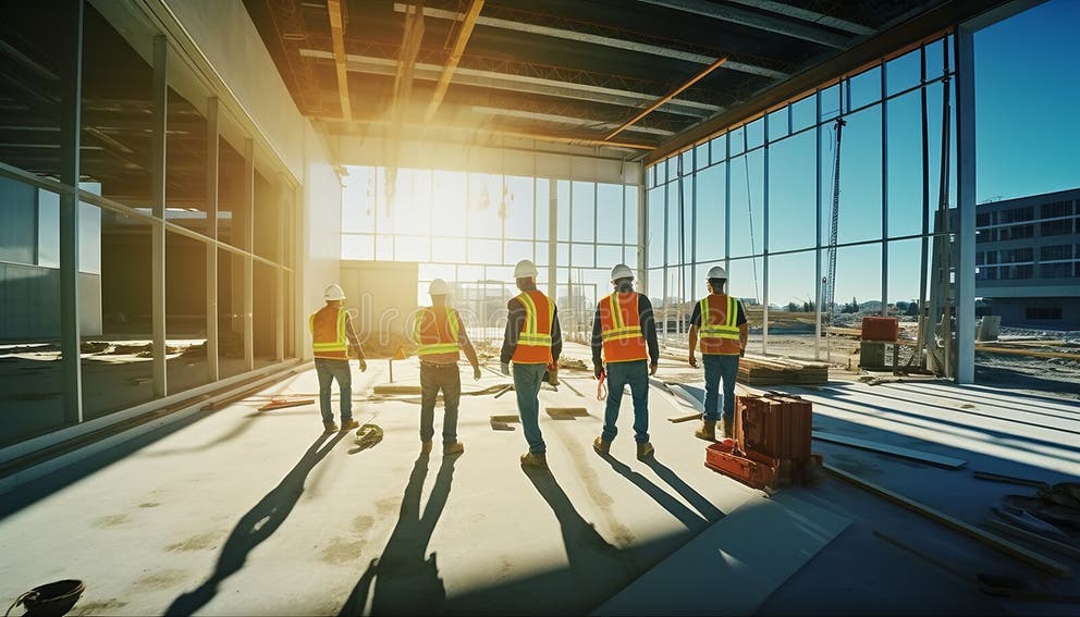 A Construction Crew at a New Building Wide Angle Stock Illustration ...