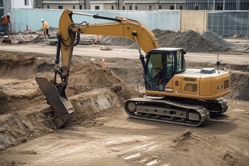 A Construction Crew Operating a Backhoe To Excavate Soil in a ...