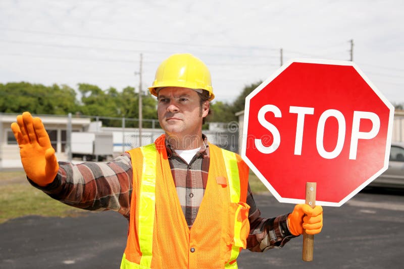 Construction Crew Stop Sign Stock Photo - Image of mature, occupation ...