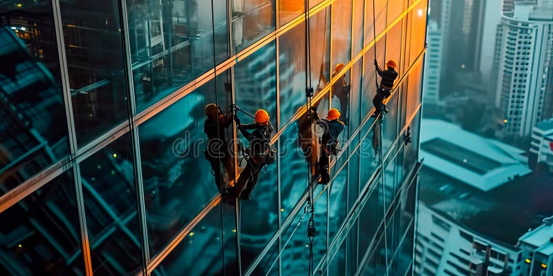 Construction Crew Working on a High-rise Building Suspended in the Air ...