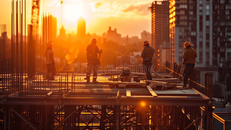 A Construction Crew Working on the Iron Steel Framework Infrastructure ...