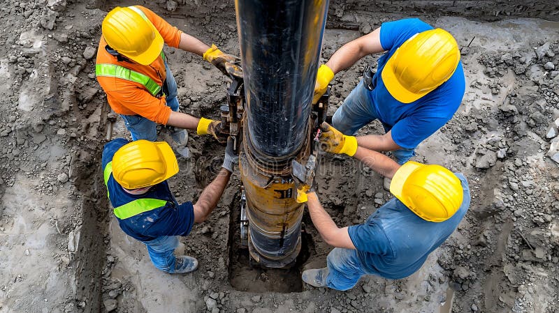 Construction Crew Working Together on a Piling Rig Stock Illustration ...