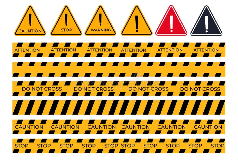 Construction and Crime Warning Tape Set. Triangular Warning Symbols ...