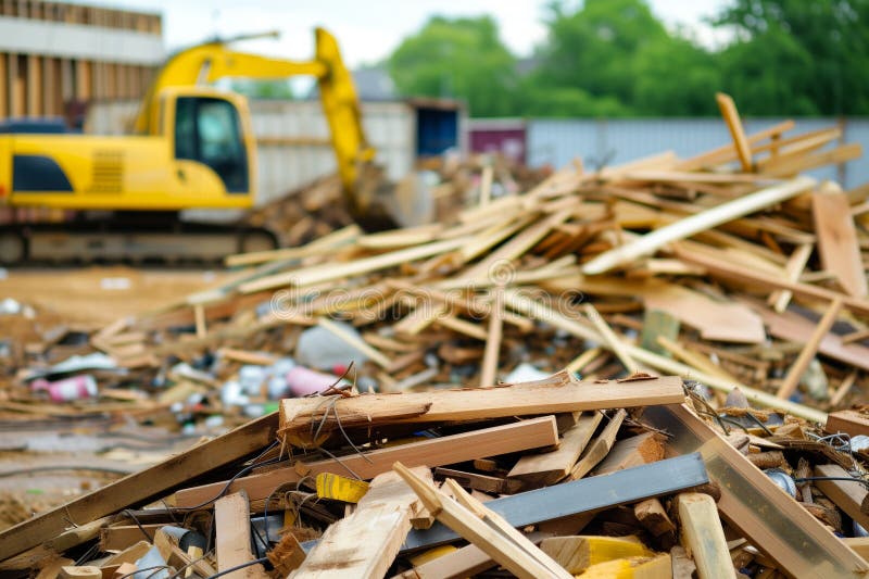 Construction Debris Being Sorted for Wood and Metal Recycling Stock ...