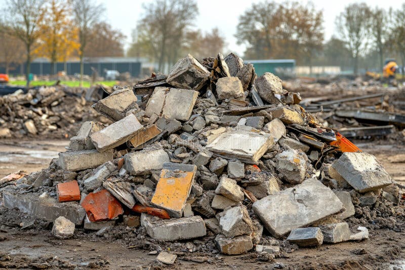 Construction Debris Consisting of Concrete and Brick Rubble Forms a ...