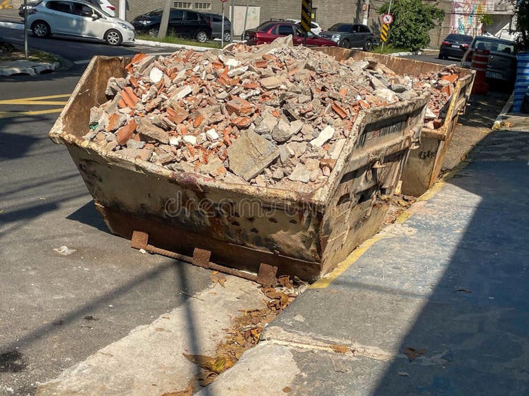 Construction Debris in Dumpsters Stock Photo - Image of bricks ...