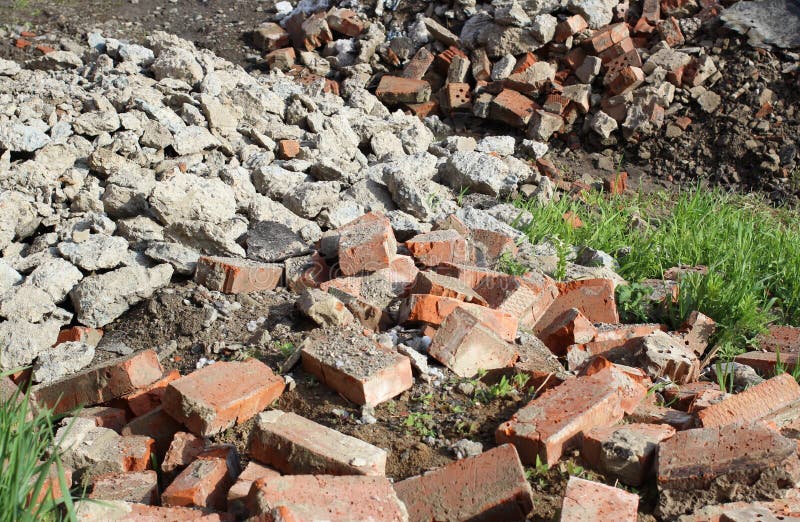 Construction Debris Made of Bricks and Concrete Polluting Nature Stock ...