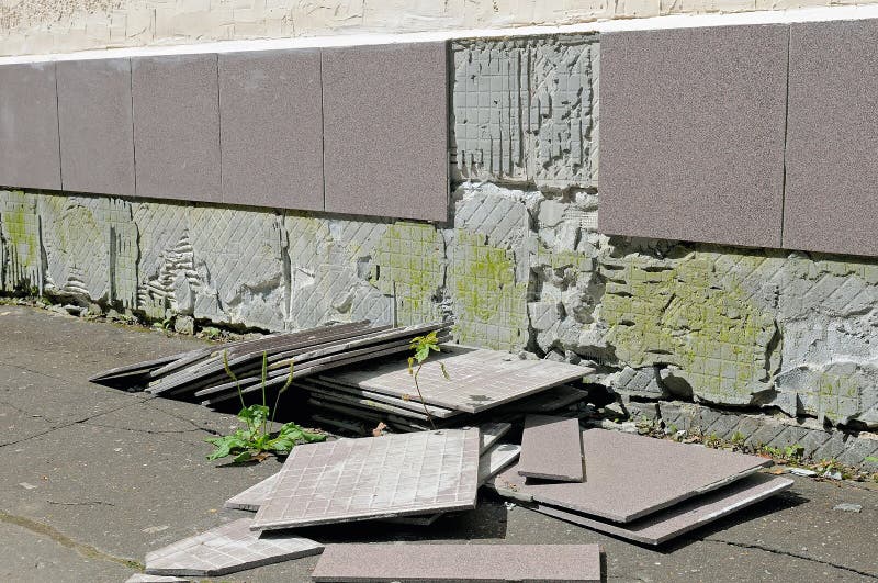 Construction Defect: Tiles Has Fallen from a Wall Stock Image - Image ...