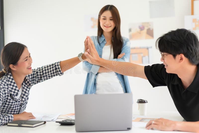 Construction Design Concept, Architects Team Doing High Five Gesture ...