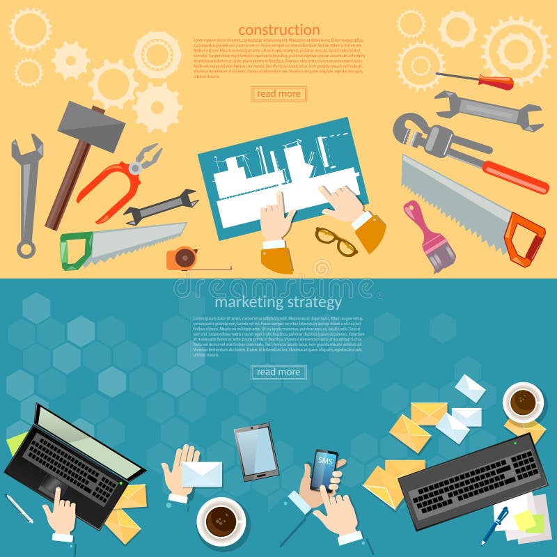 Construction and Design Engineering Objects Banners Stock Vector ...