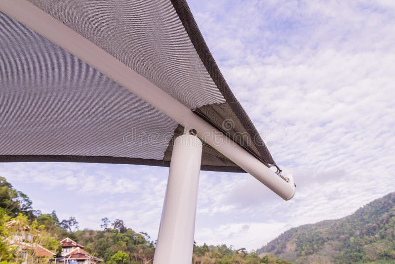 Construction Details : Roof Canvas Corner with Steel Structure Stock ...