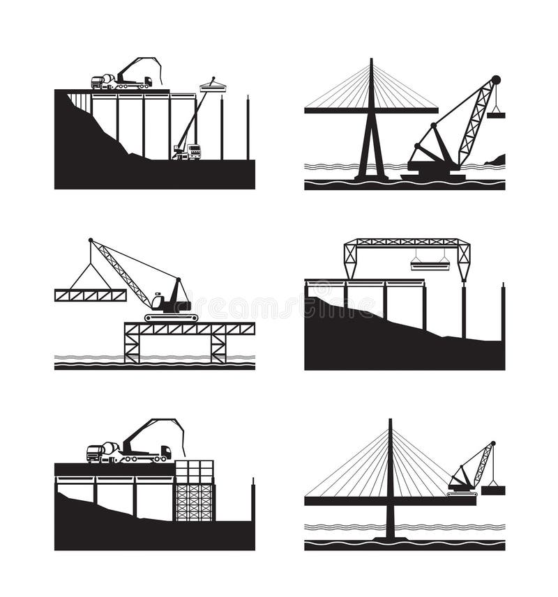 Construction of Different Bridges Stock Vector - Illustration of column ...