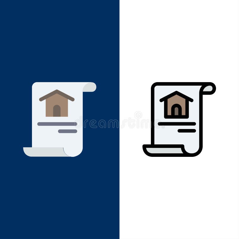 Construction, Document, Home, Building Icons. Flat and Line Filled Icon ...