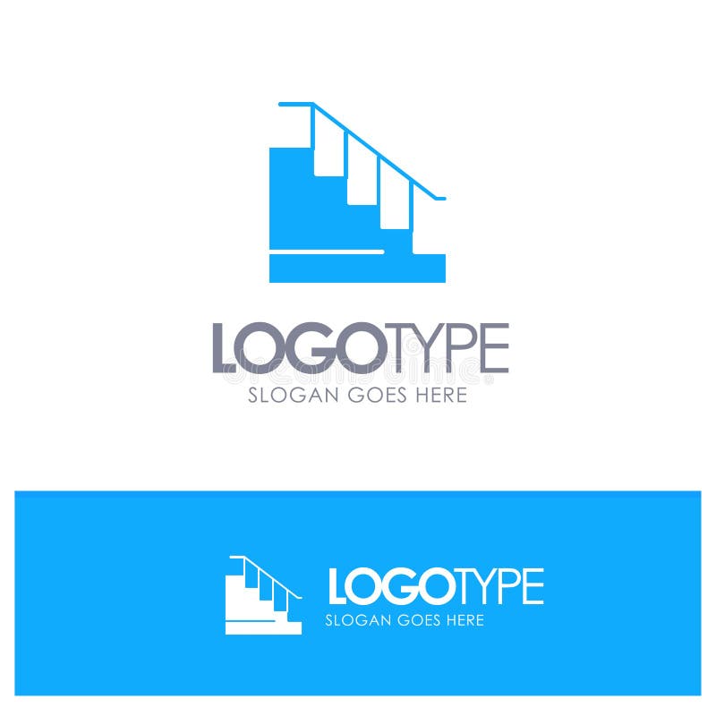 Construction, Down, Home, Stair Blue Solid Logo with Place for Tagline ...