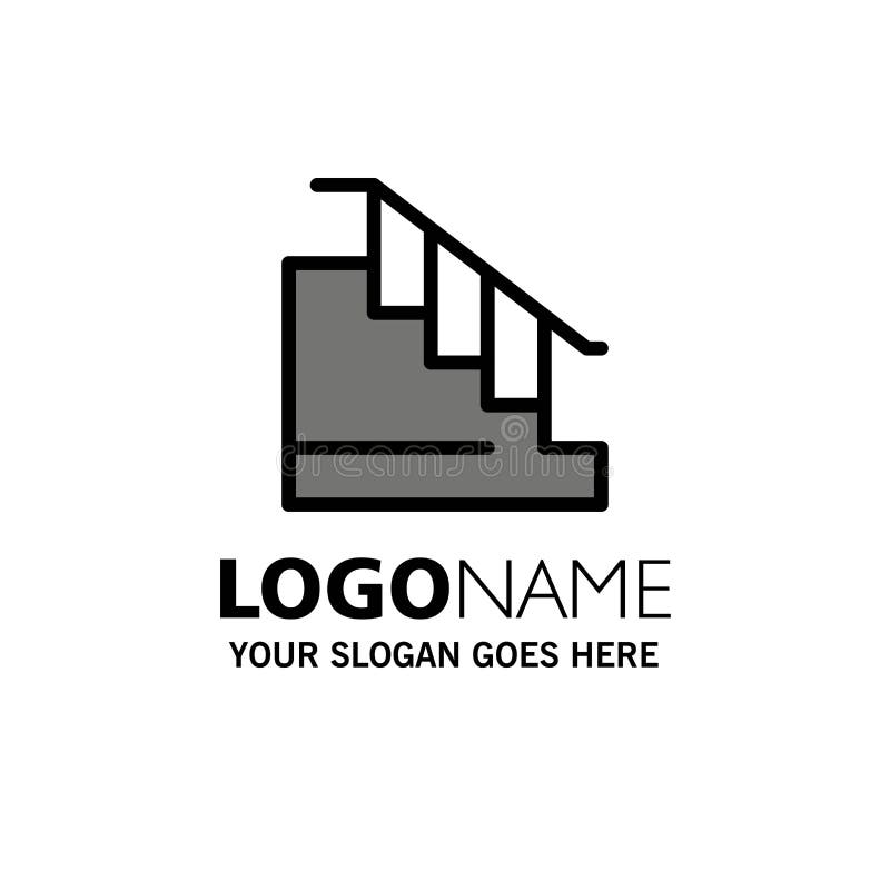 Construction, Down, Home, Stair Business Logo Template. Flat Color ...