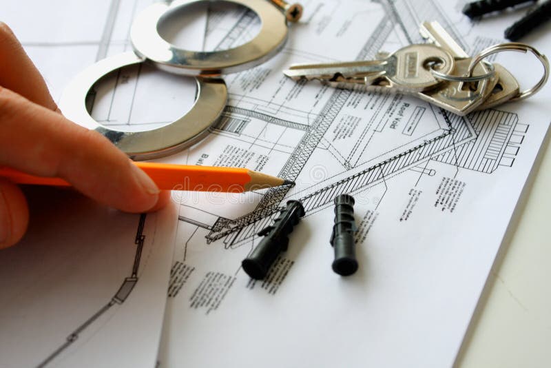 Construction Drafts and Tools on the Table Stock Image - Image of ...