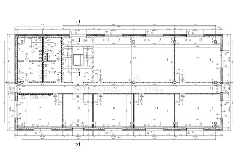Construction Drawing of a Small Flat Stock Vector - Illustration of ...