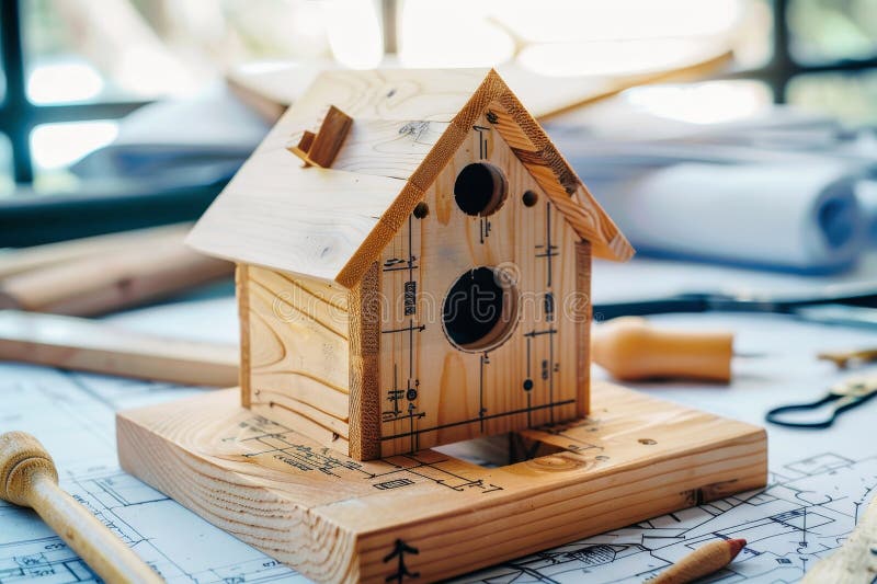 A Construction Drawing of a Bird House Stock Illustration ...