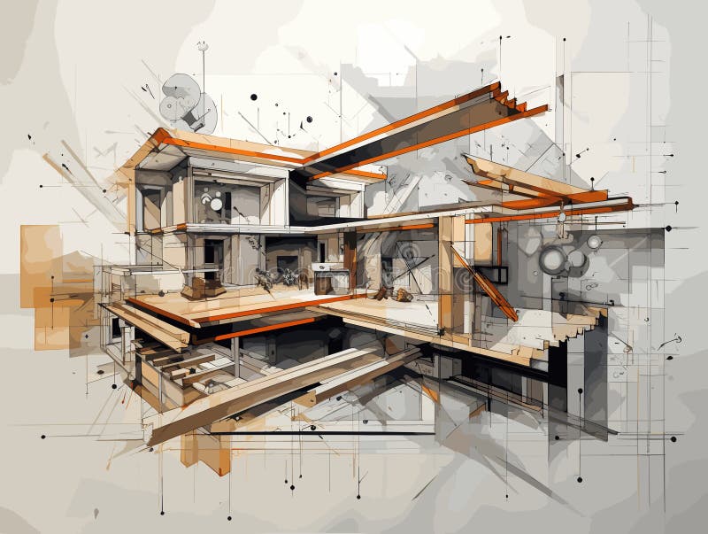 Construction Drawing in Hand-drawn Style Stock Vector - Illustration of ...